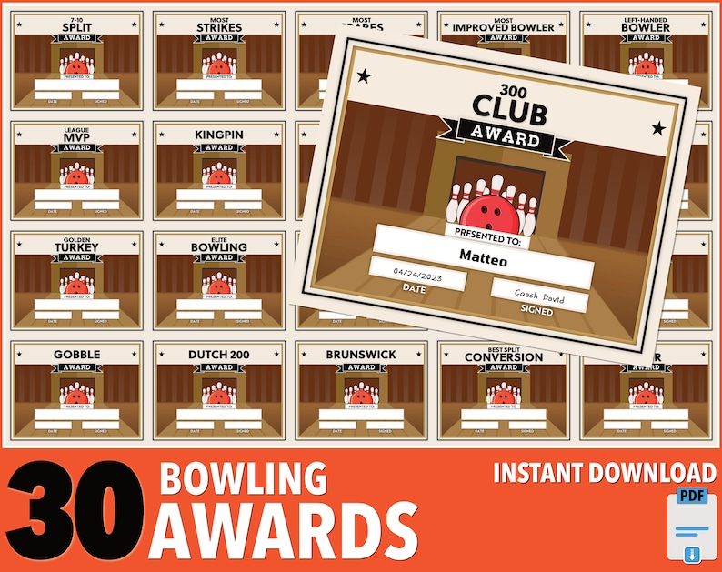 Editable Bowling Award Certificates - Etsy
