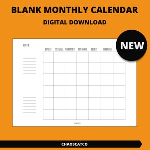 Blank Monthly Calendar Landscape, Blank Monthly Calendar, Minimalist ...