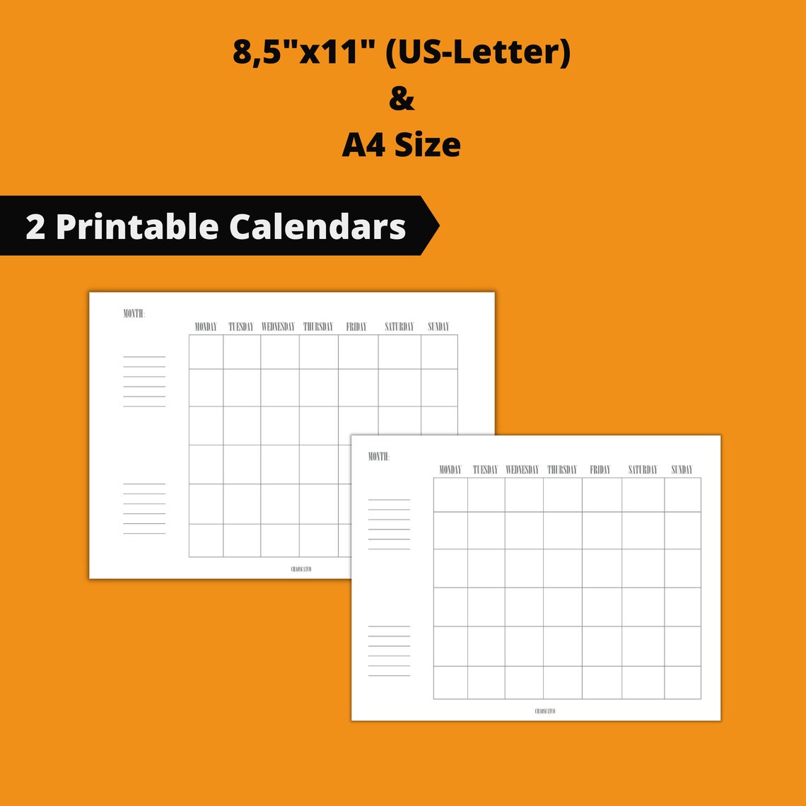 Blank Monthly Calendar Landscape, Blank Monthly Calendar, Minimalist ...