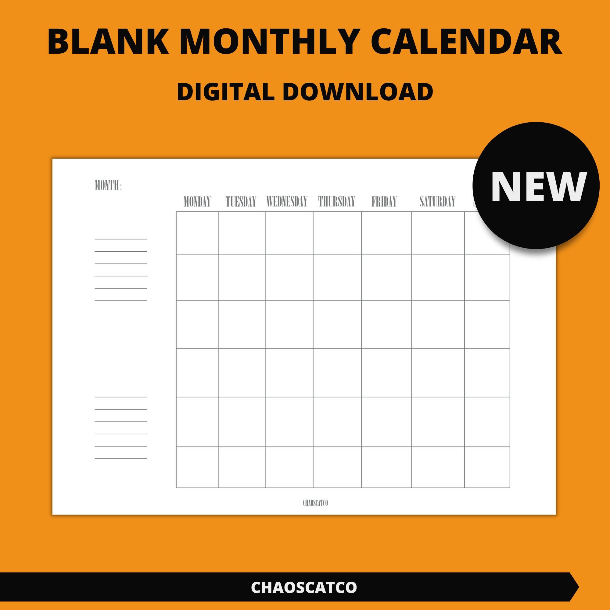 Blank Monthly Calendar Landscape, Blank Monthly Calendar, Minimalist ...