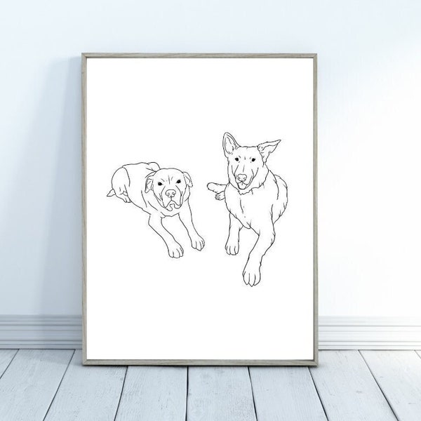 Two Dog Portrait Line Drawing - Etsy