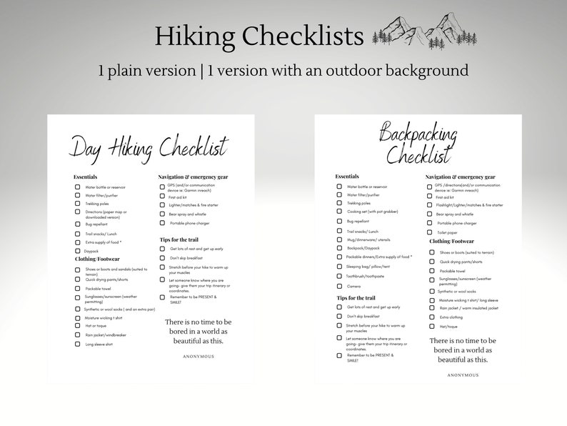 Planning Bundle| Hiking Checklist| Backpacking Checklist| Overnight ...