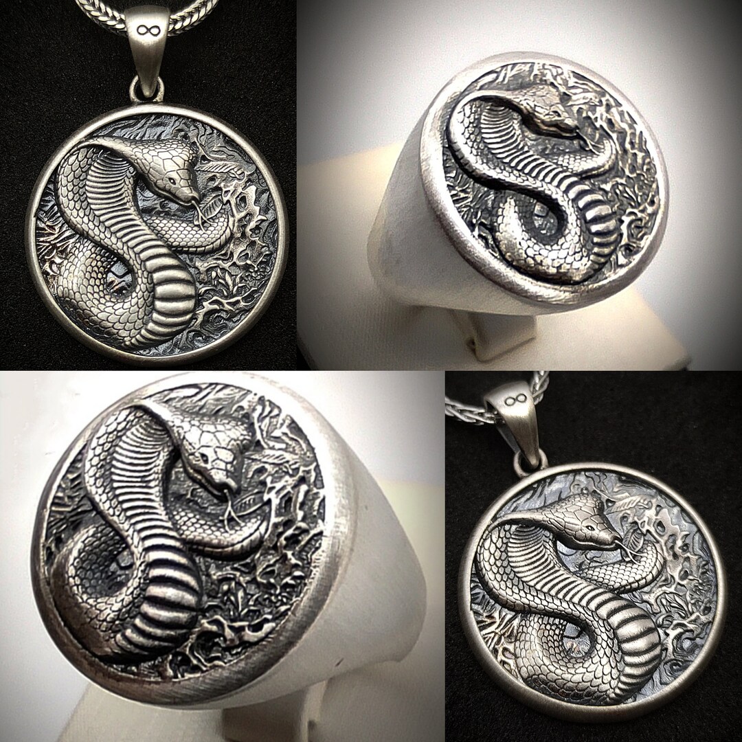 Snake Silver Handmade Pendant Ring, Dragon Ouroboros Reptile Serpent ...