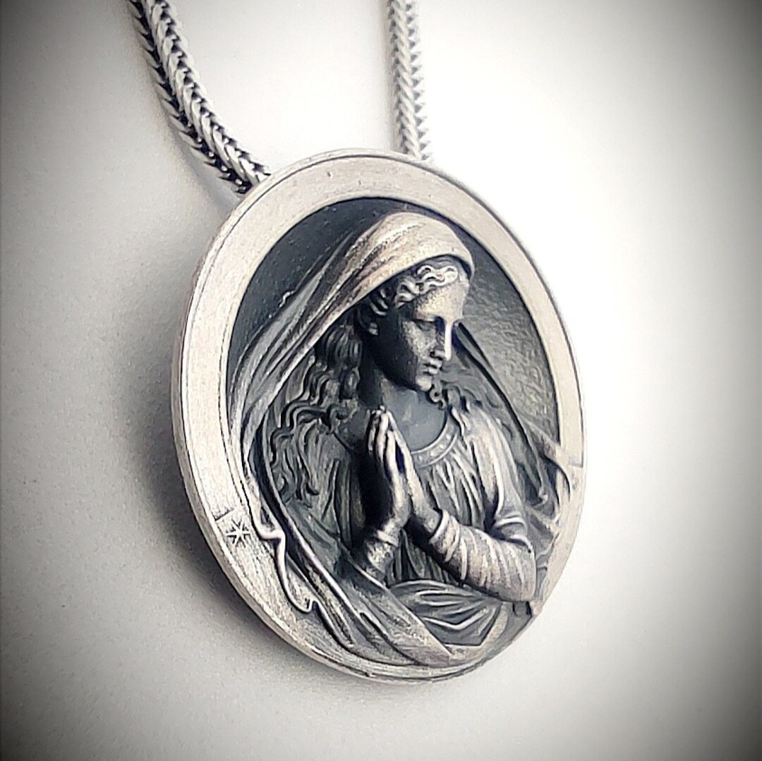 Silver Virgin Mary Handmade Necklace, Holy Mother Silver in Pendant ...