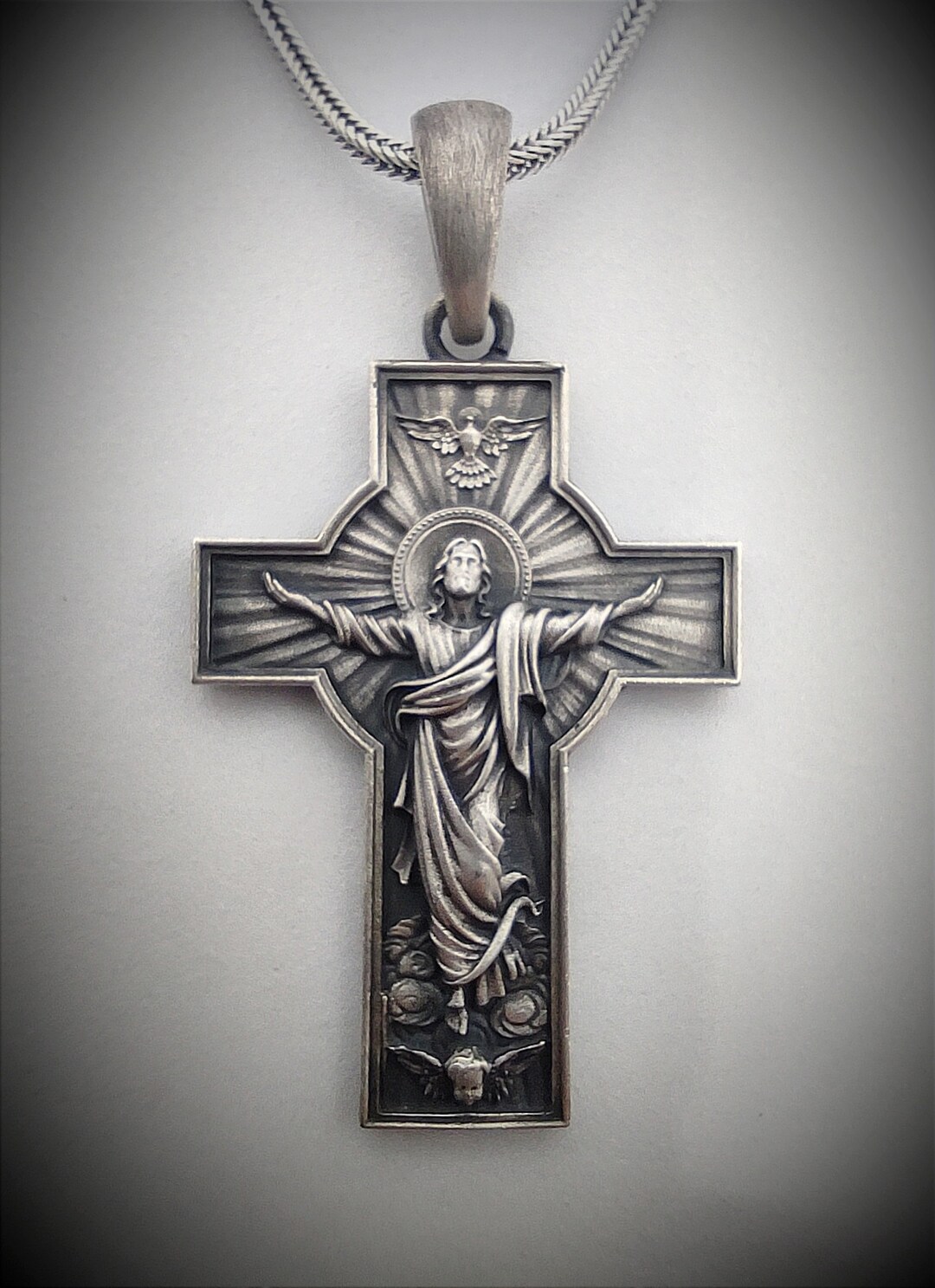 Jesus Ascension Silver Handmade Pendant, Christian Crucifix Necklace ...