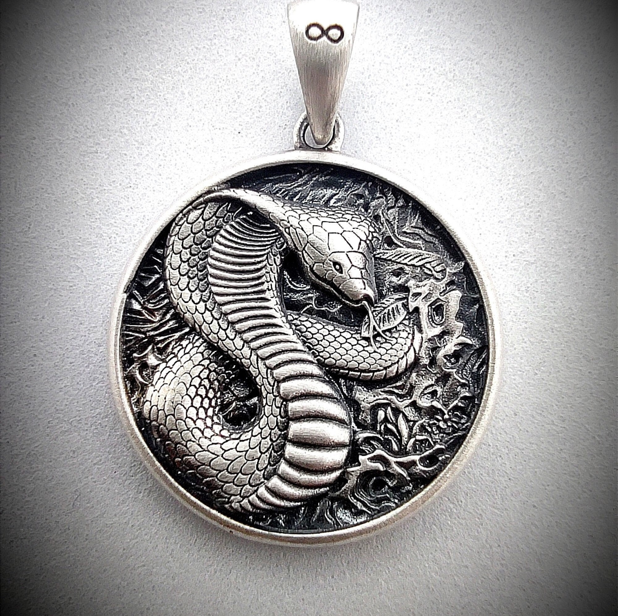 Snake Silver Handmade Pendant Ring, Dragon Ouroboros Reptile Serpent ...
