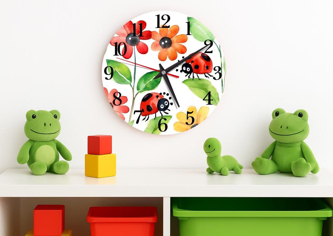 Personalized Ladybug Wall Clock for Kids – Silent Nursery or Playroom ...
