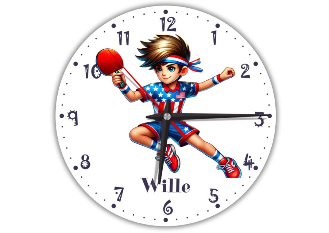 Kids Wall Clock Table Tennis With Personalizen Name, Wood Clock, Large ...
