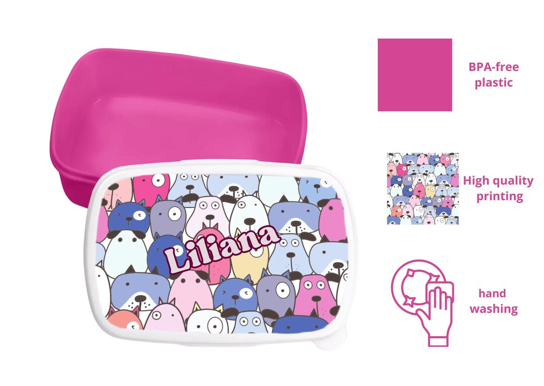 Personalised Lunch Box - Kids Snack Box - Girls Lunch Box - Dog Pattern ...