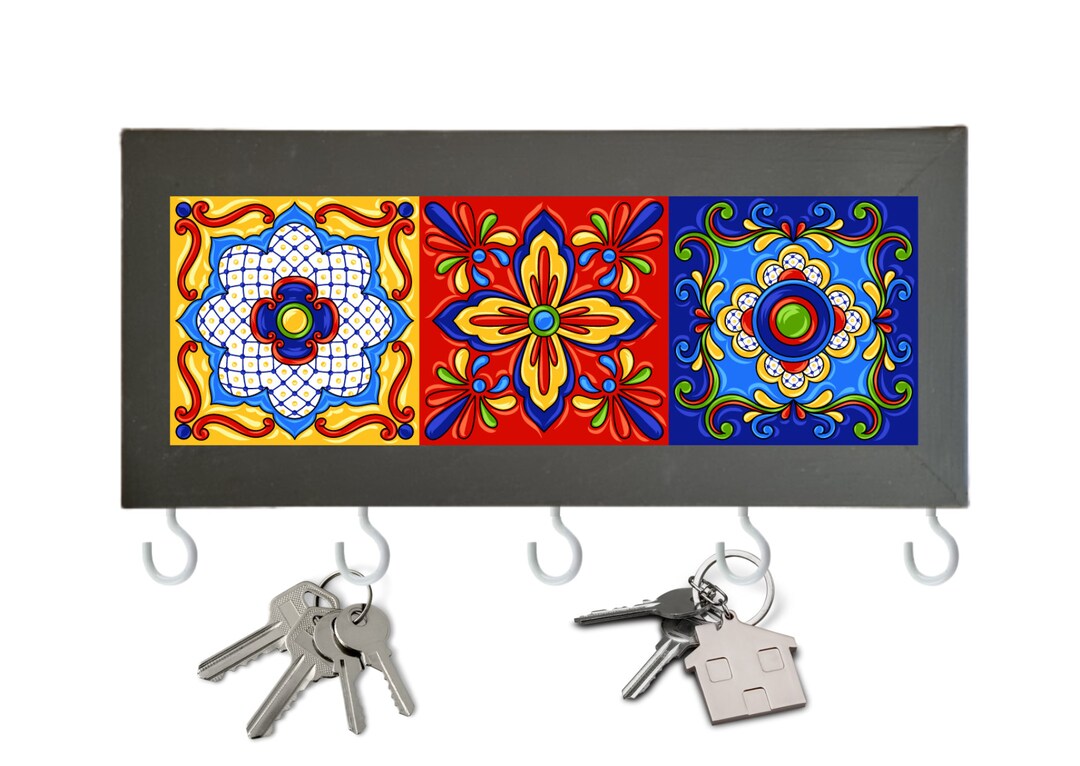 Handcrafted Mexican Tiles-inspired Wall Key Holder With 5 Hooks From ...