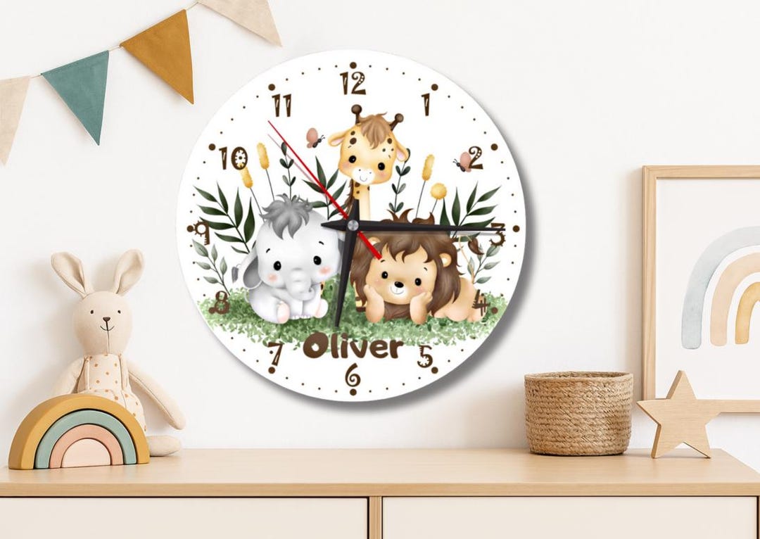 Personalized Safari Wall Clock – Christmas Gift for Kids – Silent ...