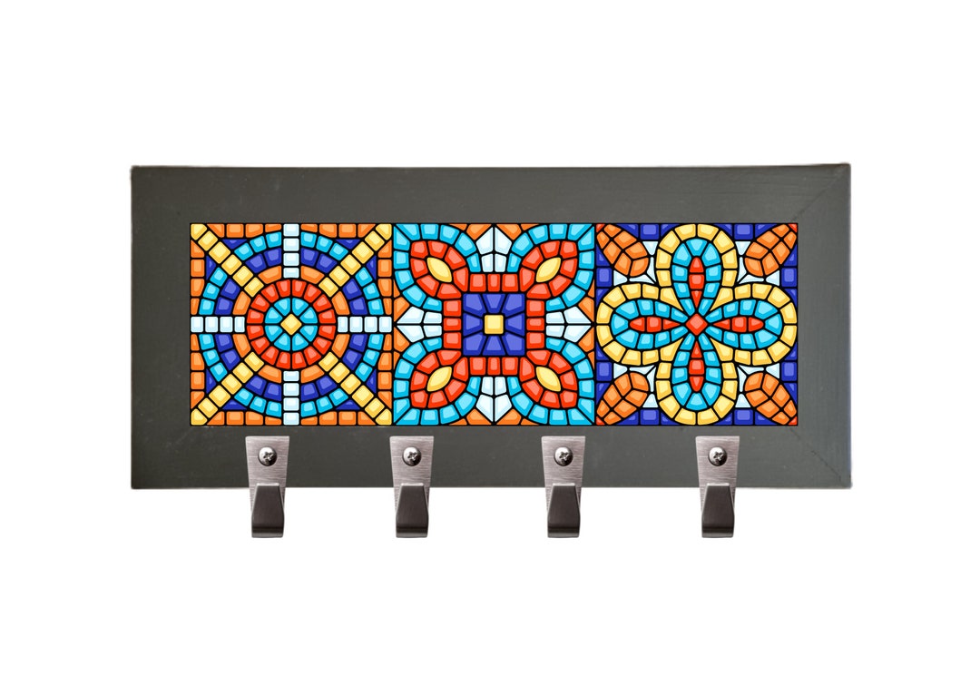 Handcrafted Mexican Tiles-inspired Wall Key Holder With 4 Hooks From ...