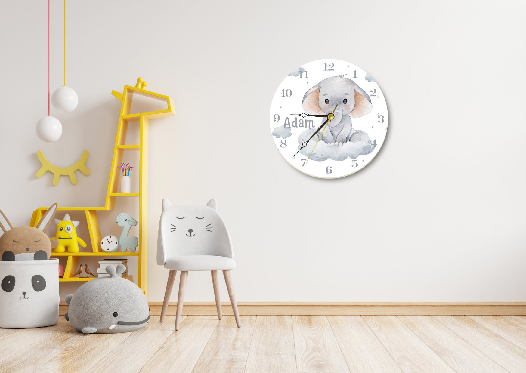 Baby Wall Clock Cute Elephant Wall Clock With Personalized Name, Boy ...