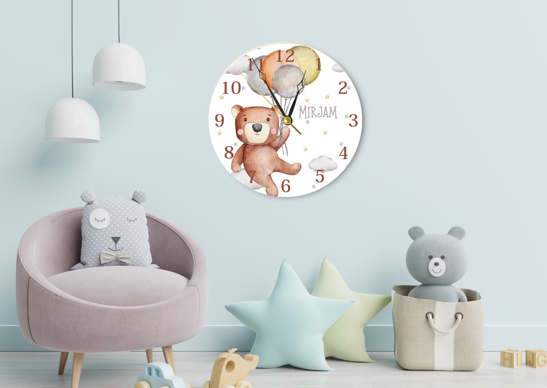 Baby Wall Clock Cute Teddy Bear Wall Clock With Personalized - Etsy