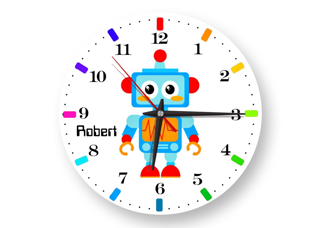 Robot Wall Clock for Kids, Large and Silent Wall Clock , Nursery Wall ...