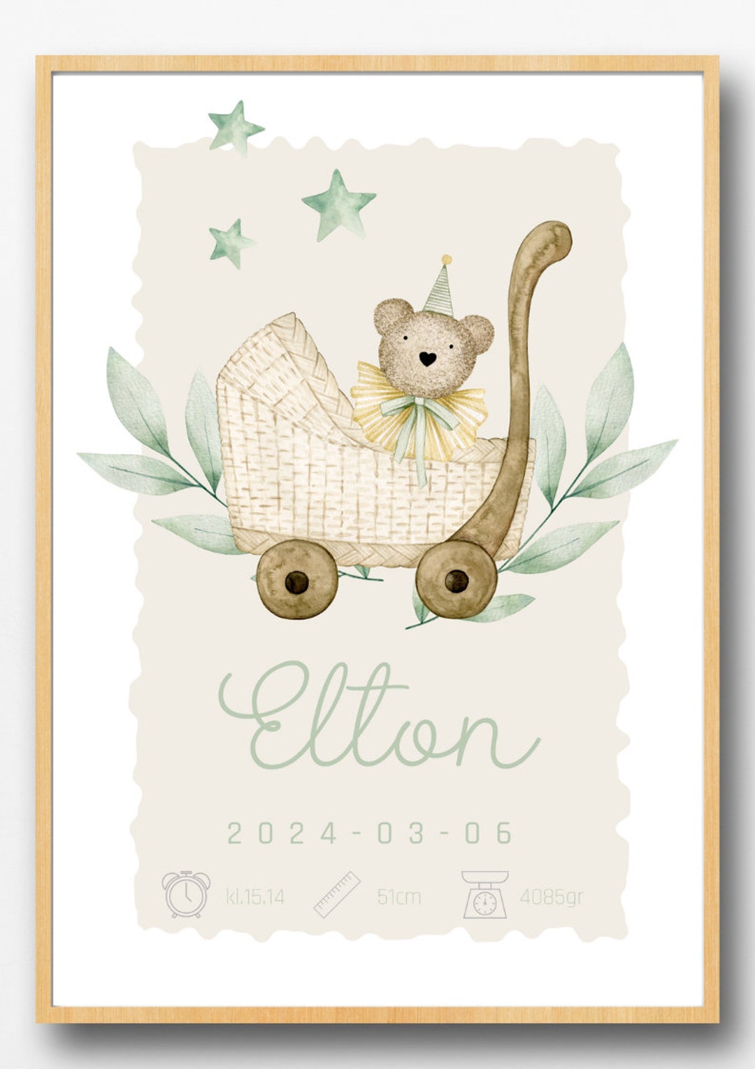 Birth Chart Teddy Bear Pattern , Birth Chart, Birth Date Poster , Birth ...