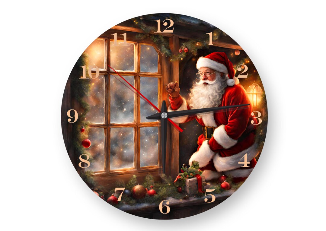 Santa Claus Wall Clock ,vintage Christmas , Silent, Extra Large Wooden ...