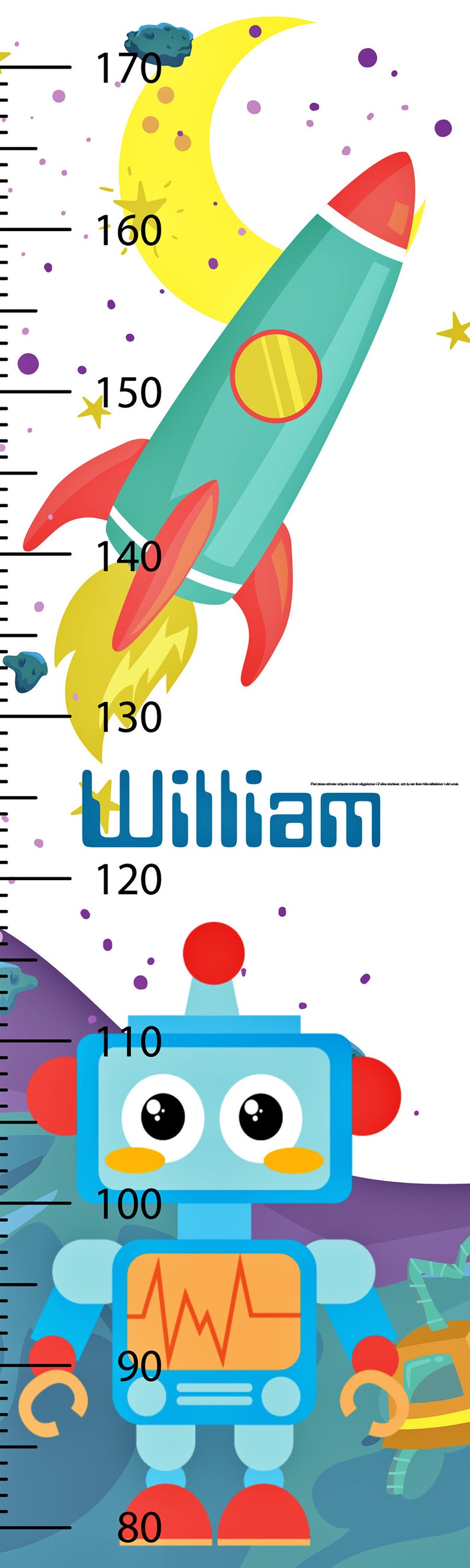 Personalized Growth Chart Sticker, Robot Pattern, Nursery Growth Chart ...