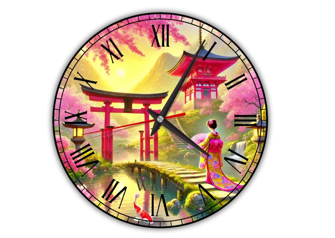 Japanese Wall Clock Japanese Landmark Home Decor, Exotic Gift, Silent ...
