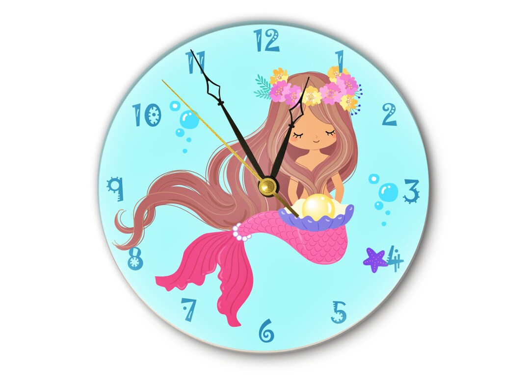 Kids Wall Clock - Mermaid With Personalizen Name, Wood Clock, Large ...