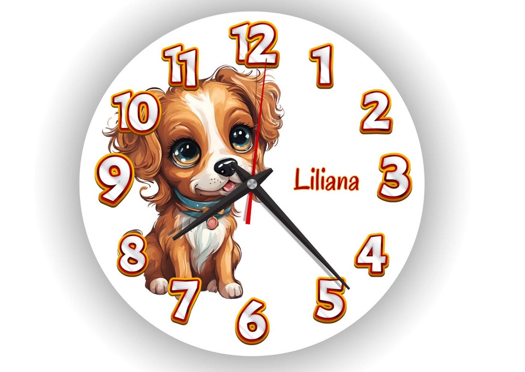 Kids Wall Clock - Puppy With Personalizen Name -childrens Clock, Kids ...