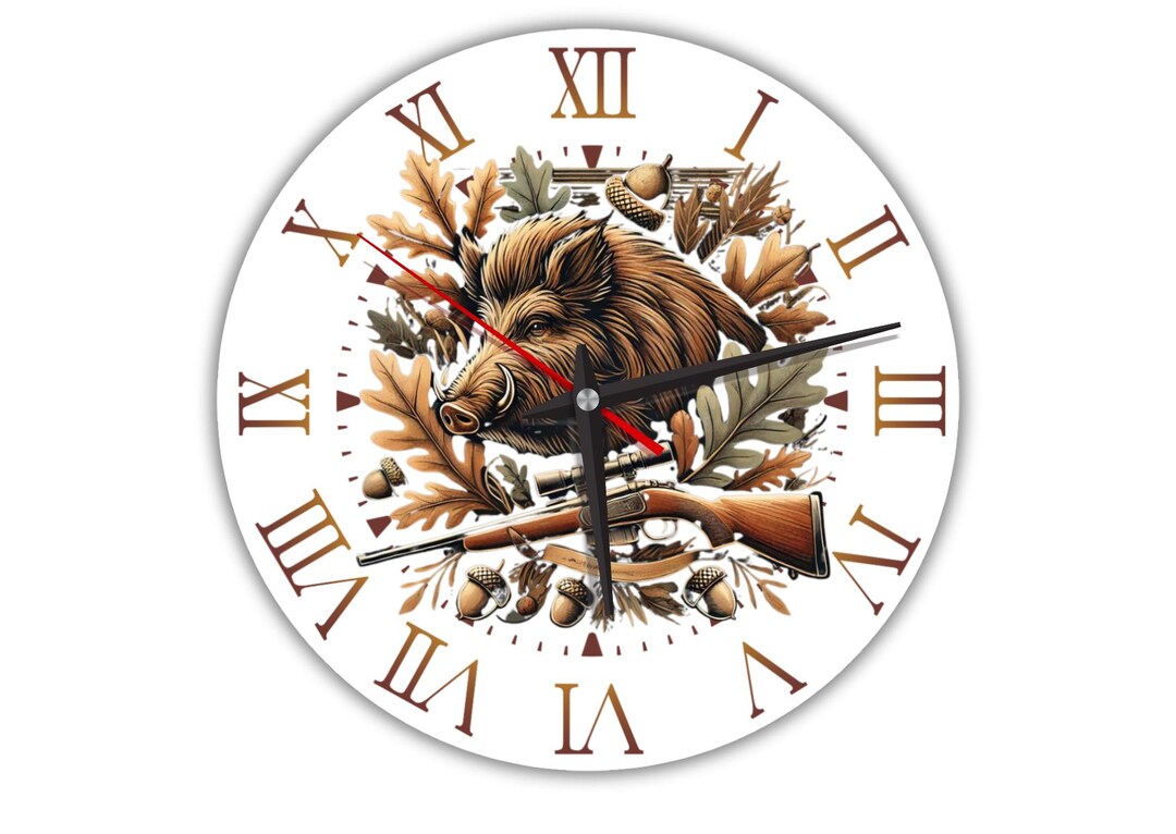 Wall Clock -wild Boar Hunting – Rustic Decor for Hunters, Woodland Gift ...