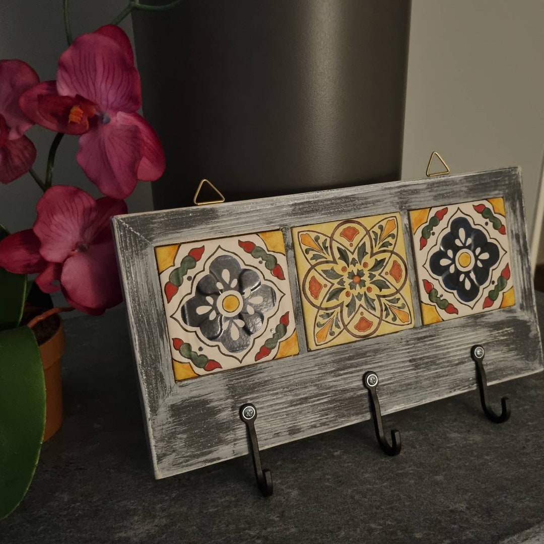 Mexican Talavera Tile Wall Hooks, Decorative Coat Rack, Rustic Key ...