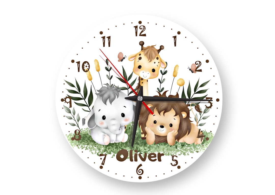 Safari Animal Wall Clock , Personalized Oversized Wall Clock , Kids ...