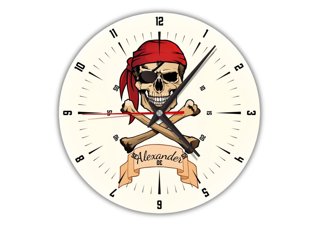 Kids Wall Clock Pirate Ship Design, Silent Nautical Clock for Nursery ...