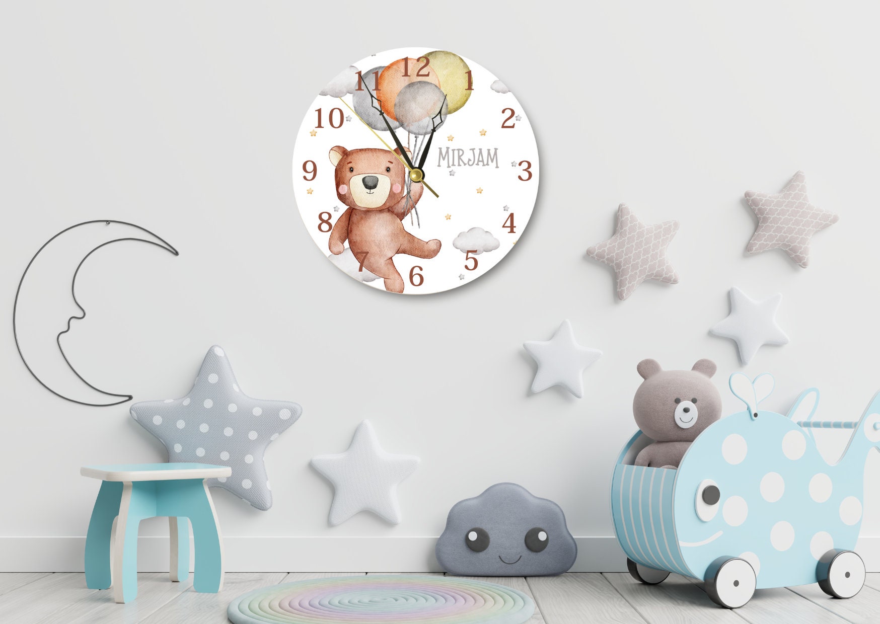 Baby Wall Clock Cute Teddy Bear Wall Clock With Personalized - Etsy