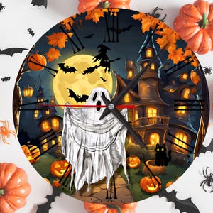 Ghost Wall Clock Unique 3D Halloween Decoration, Large and Spooky ...