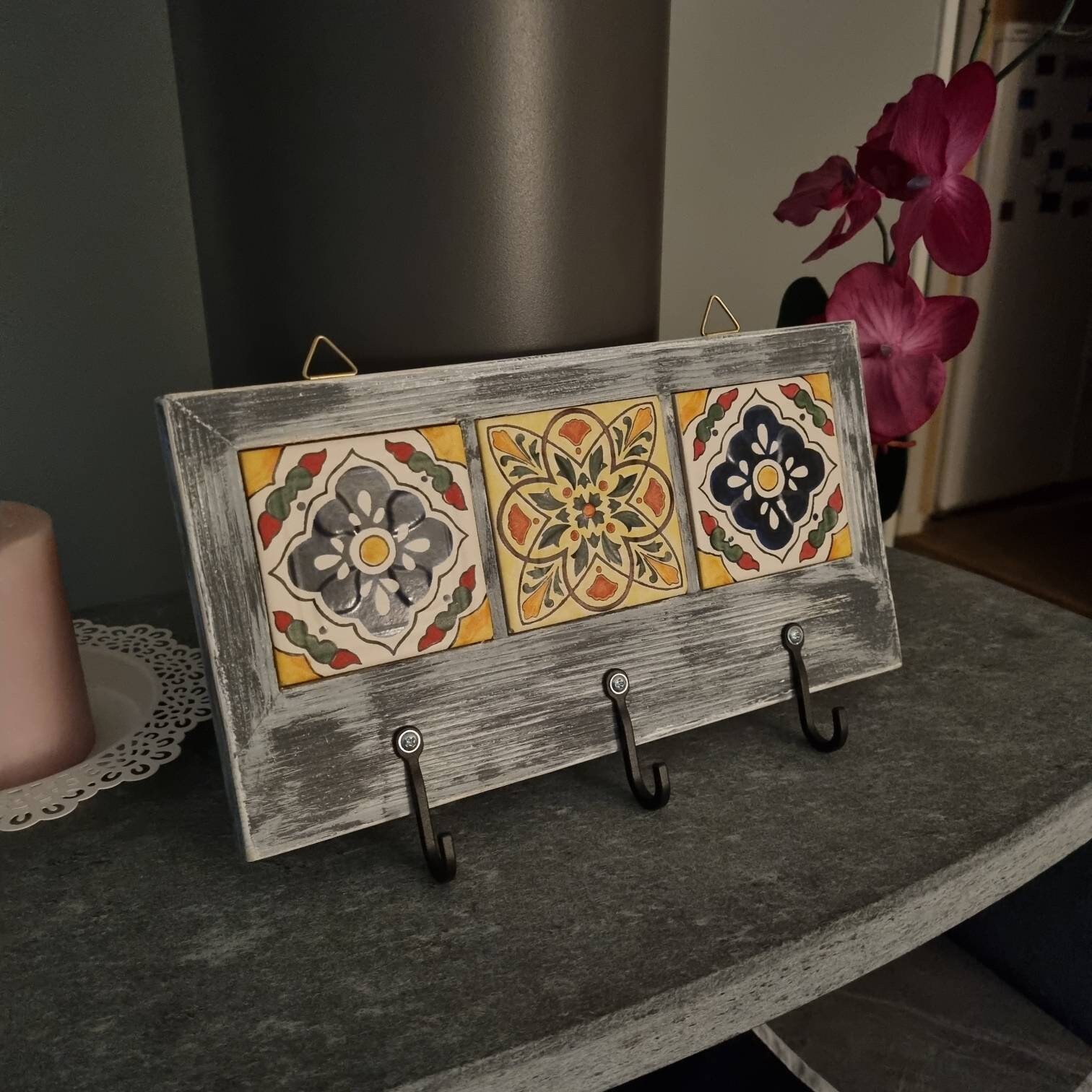 Mexican Talavera Tile Wall Hooks, Decorative Coat Rack, Rustic Key ...