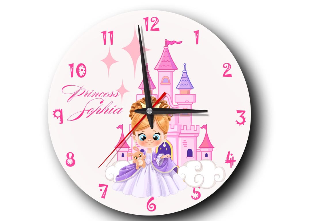 Pink Princess Wall Clock Princess Wall Clock for Childs Room-kids ...