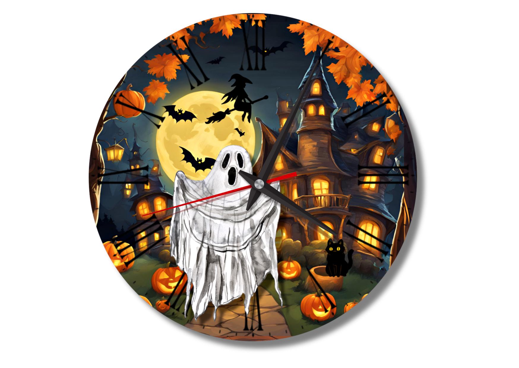 Ghost Wall Clock Unique 3D Halloween Decoration, Large and Spooky ...
