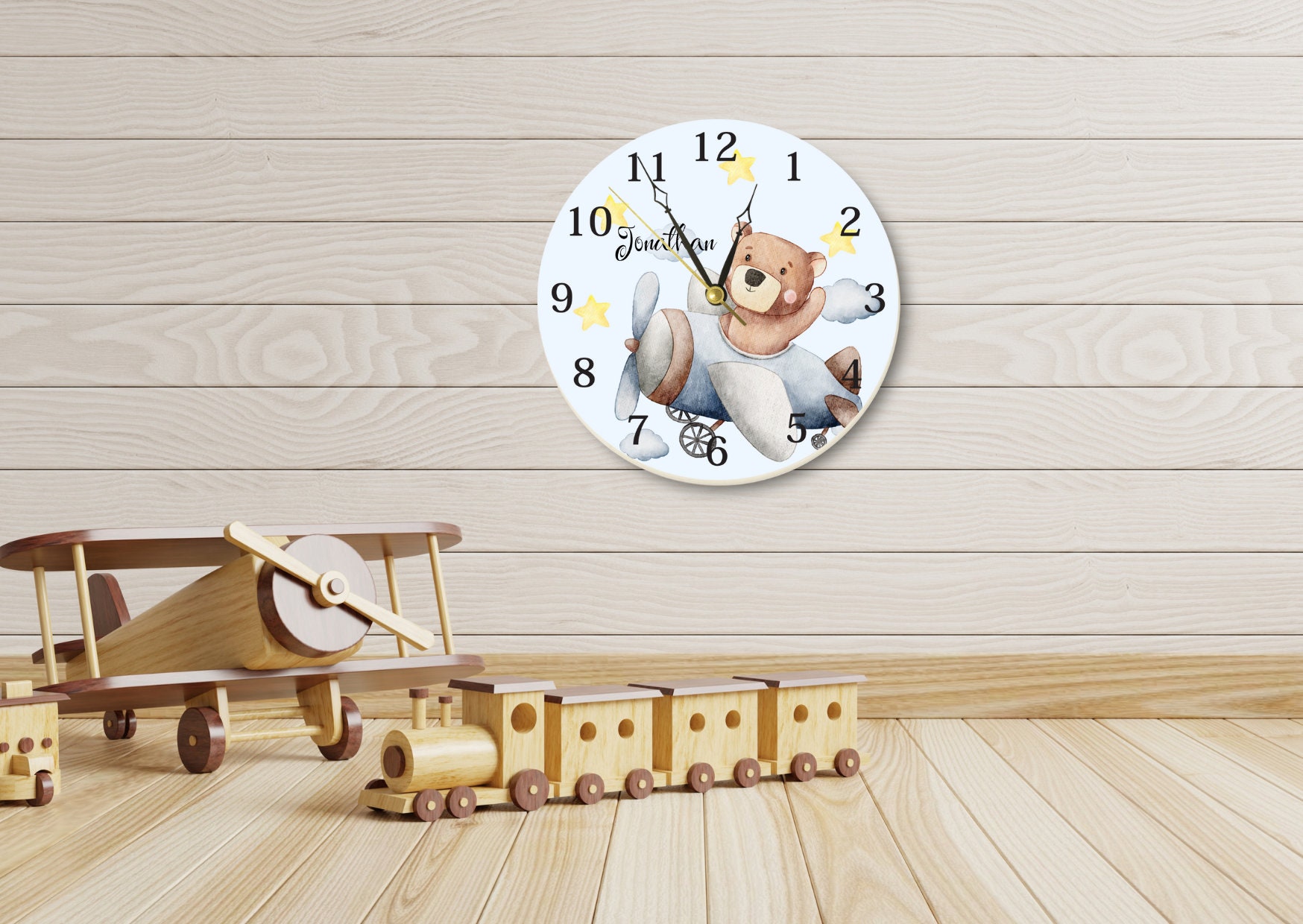 Baby Wall Clock Cute Teddy Bear Wall Clock With Personalized - Etsy