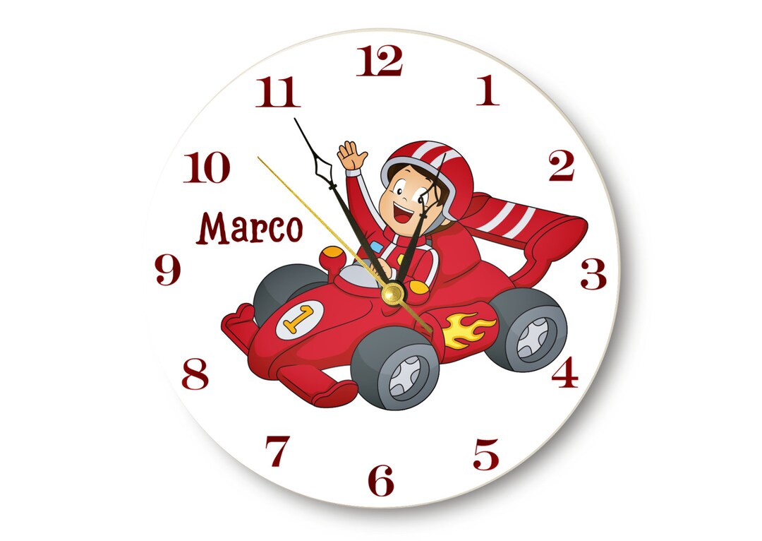 Personalized Red Race Car Wall Clock Custom Kids Room Decor Wooden Wall ...