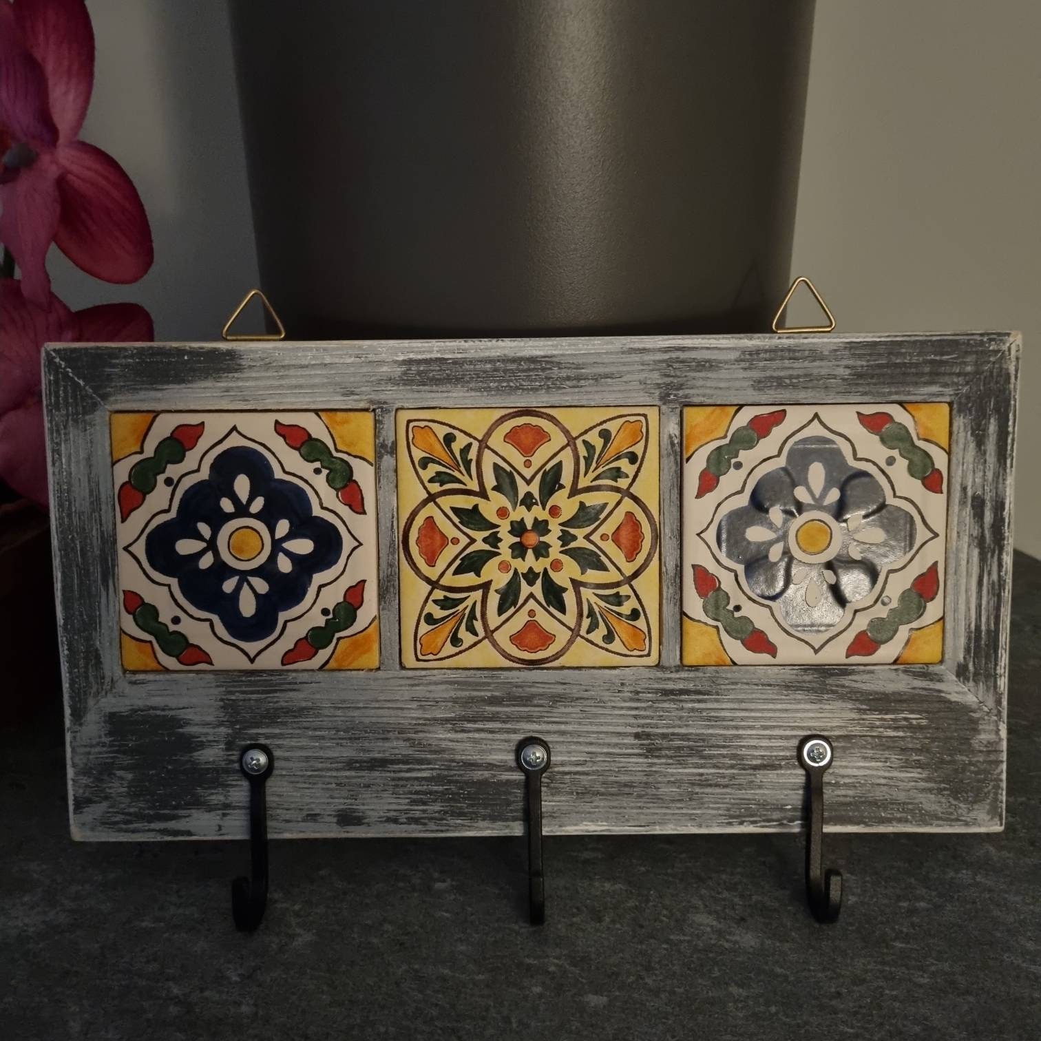 Mexican Talavera Tile Wall Hooks, Decorative Coat Rack, Rustic Key ...