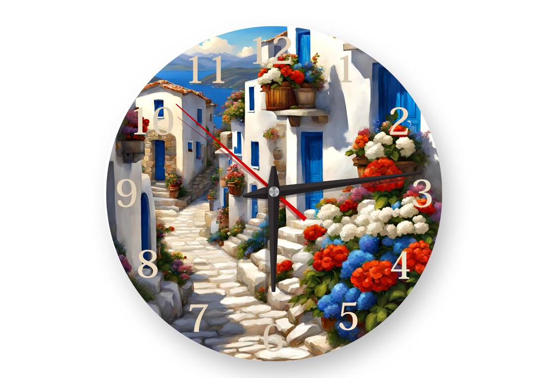 Greece Wall Clock, Personalized Wall Clock, Summer Travel Kitchen Clock ...