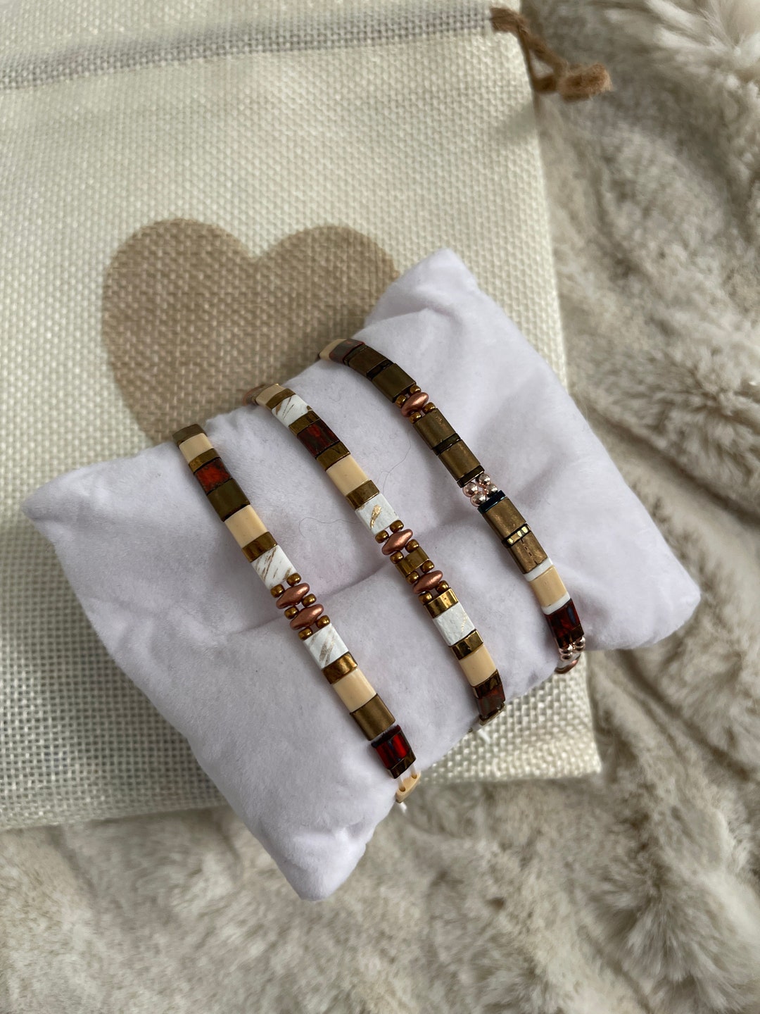 Stackable Tila Tile Bracelet Set: Beige, Bronze & Rose Gold - Etsy
