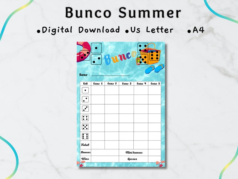 5 Printable Bunco Cards Summer Bunco Printable Cards PDF - Etsy