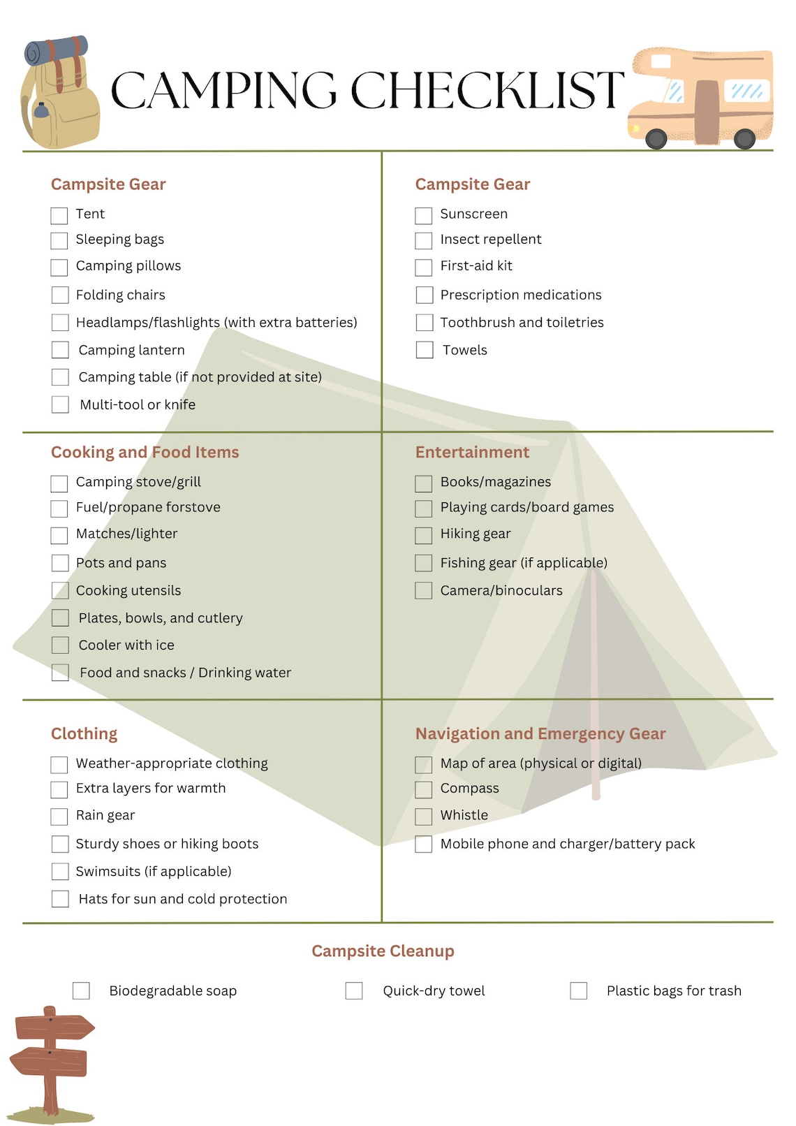 Camping Checklist: RV & Packing List, What to Pack, Printable Camp List ...