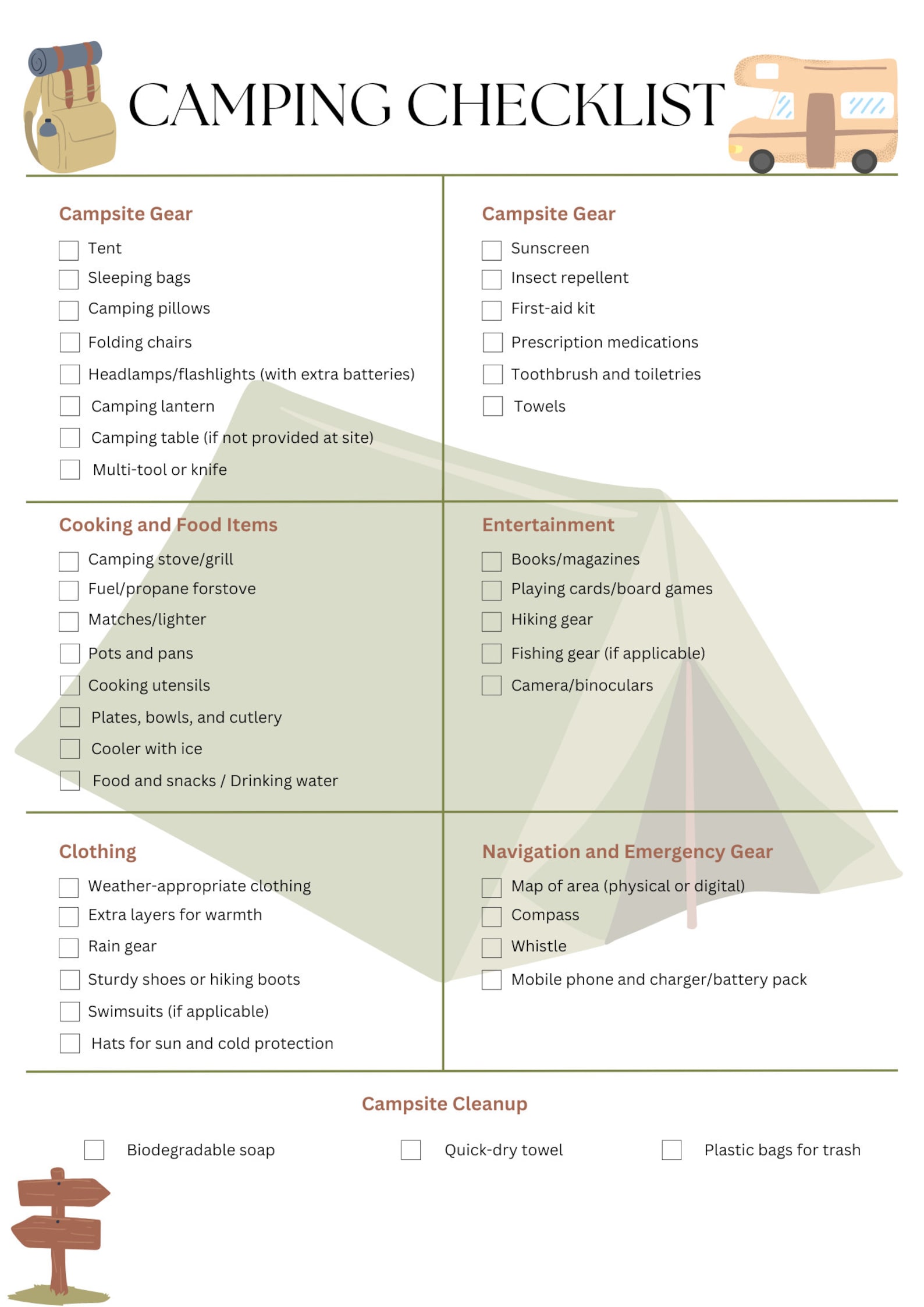 Camping Checklist: RV & Packing List, What to Pack, Printable Camp List ...