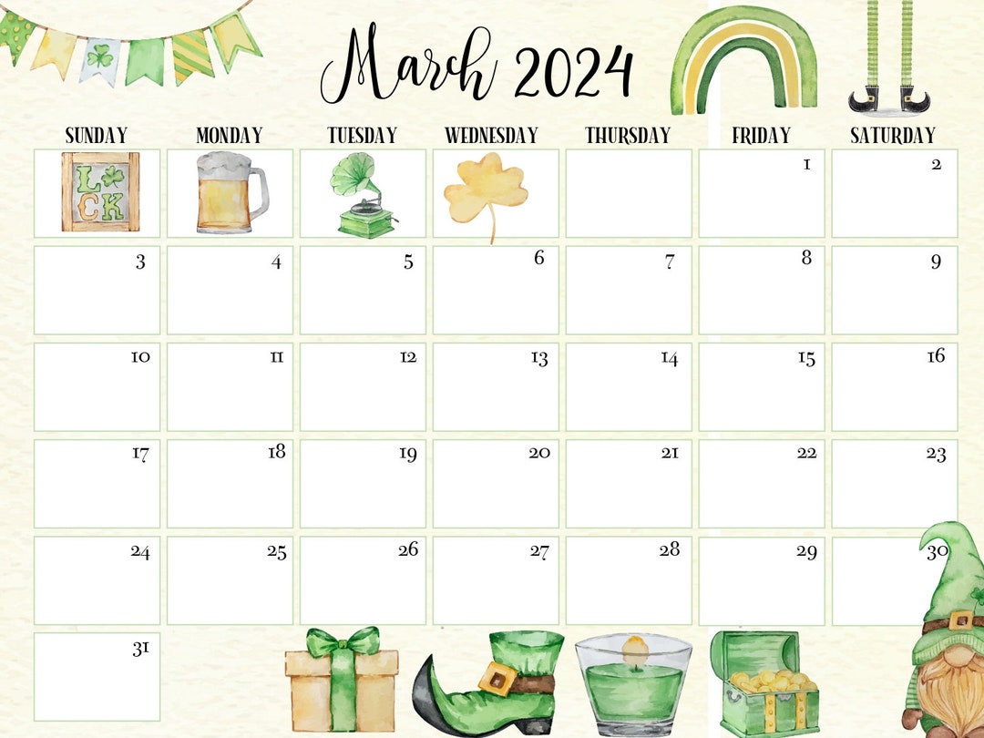 Editable March 2024 Calendar PDF Template, Instant Download - Etsy Ireland