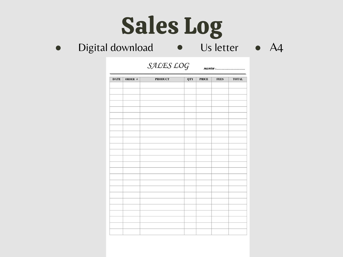 Sales Log /printable PDF Sales Log Printable / Sales Tracker/ Etsy ...