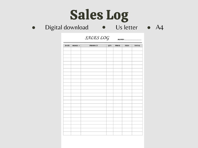 Sales Log /printable PDF Sales Log Printable / Sales Tracker/ Etsy ...