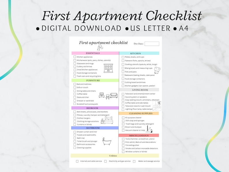 First Apartment Checklist, New Home Essentials Checklist, New Home ...