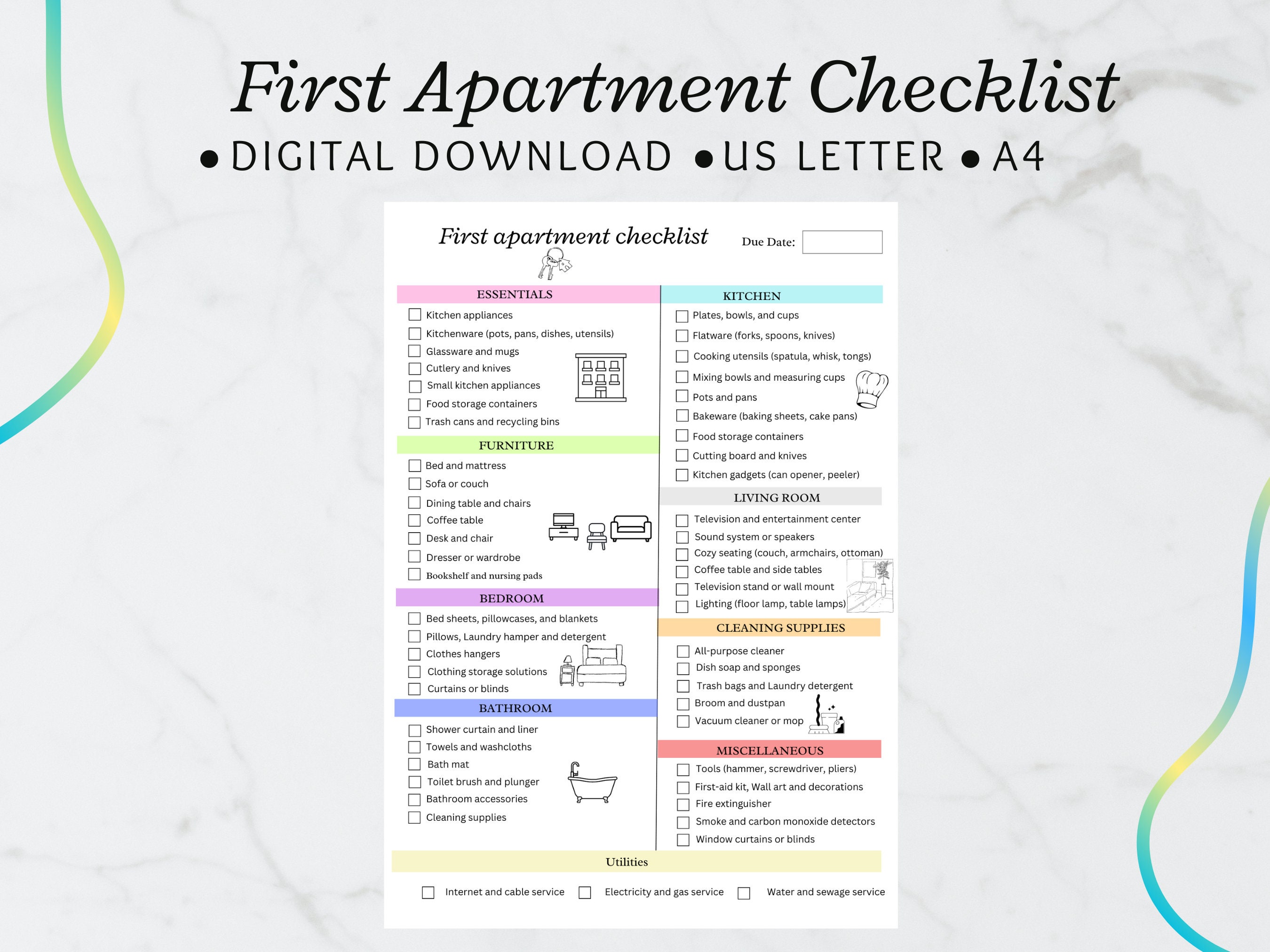 First Apartment Checklist, New Home Essentials Checklist, New Home ...