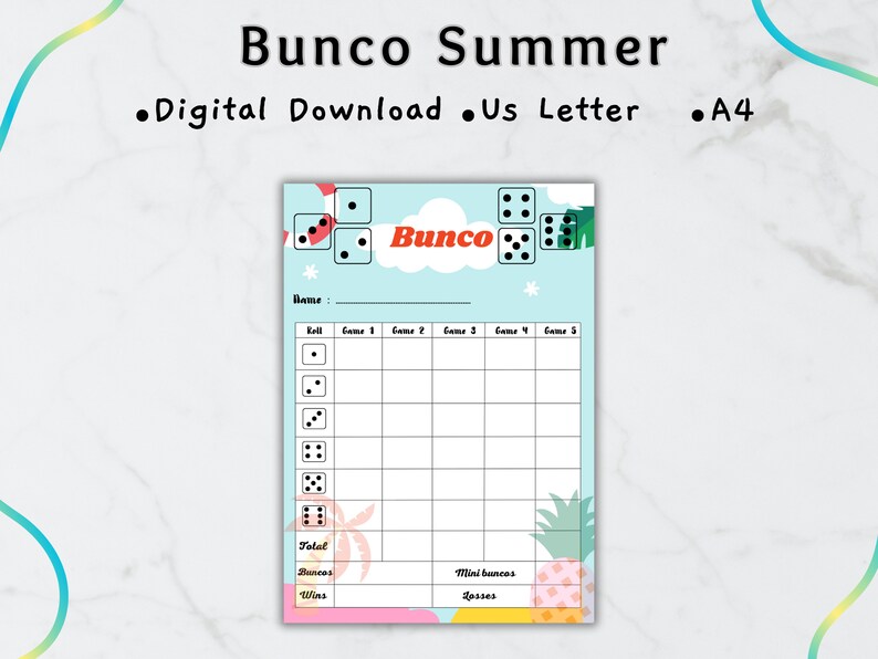 5 Printable Bunco Cards, Summer Bunco Printable Cards, PDF Download 8 ...
