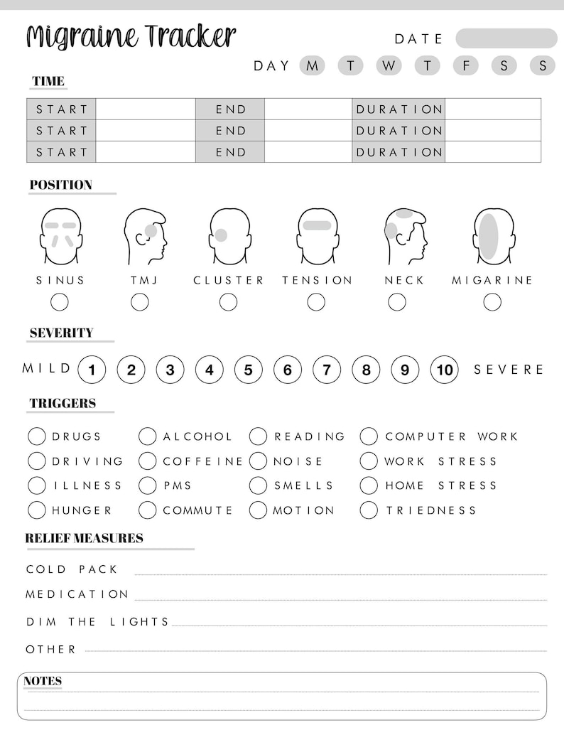 Migraine Tracker, Printable, Instant Download ,headache Journal, Pain ...
