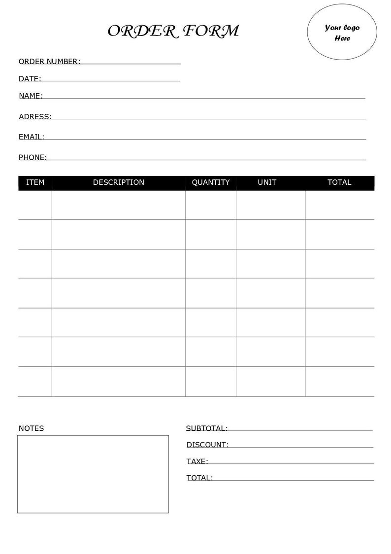 Order Form Template,small Business Forms,craft Order Form,order Form ...
